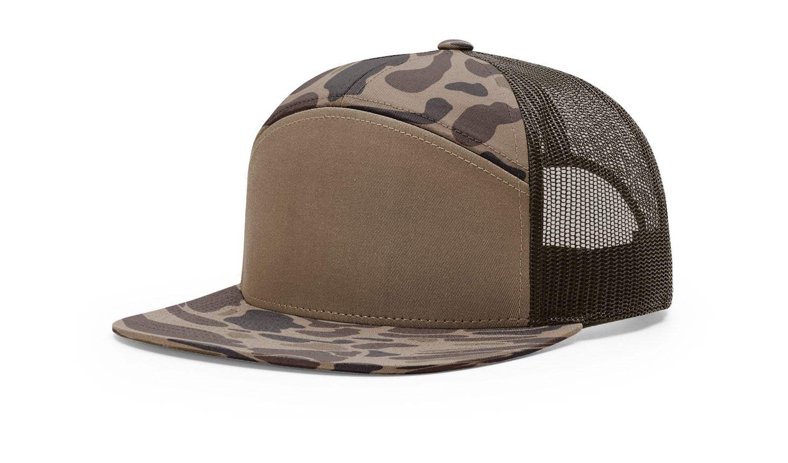 Richardson 168P Camo 7-Panel Snapback Trucker Hat - Seven-Panel Trucker Cap with Flat Bill ...